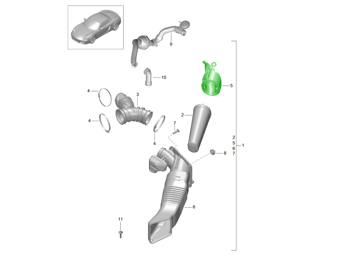 Porsche 981 982 Boxster Cayman Air intake hose adaptor 98111013300 ...