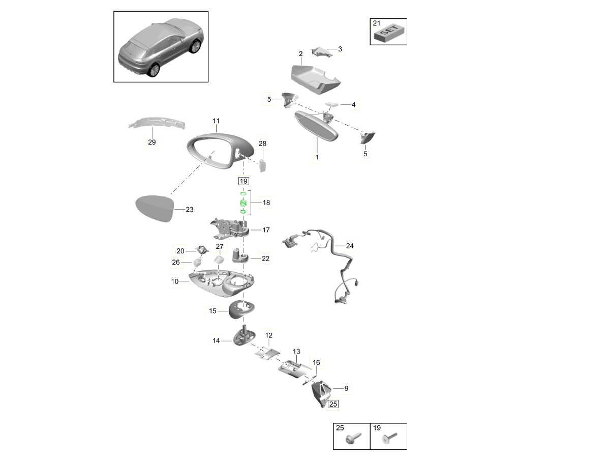 Porsche 95B Macan Spring set for exterior mirror base 95B857981 ...