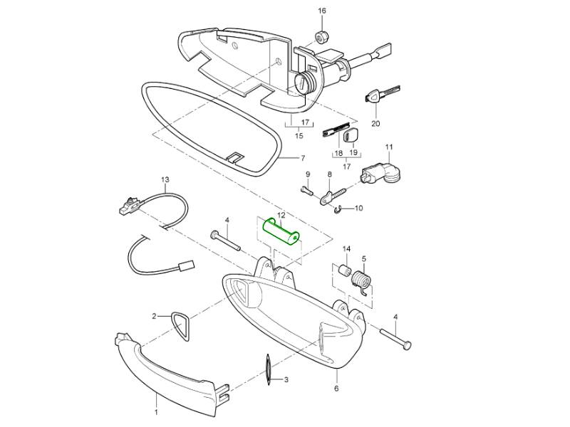 Door Handle, Actuating Lever. Porsche 987 Boxster / Cayman / 997 ...