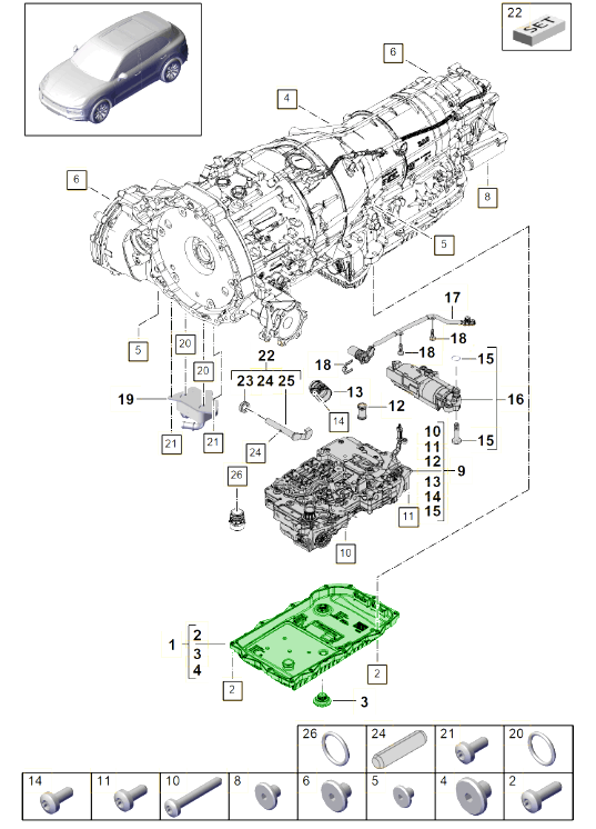 Porsche 9YA Cayenne Transmission oil sump with seal PAB398009 ...