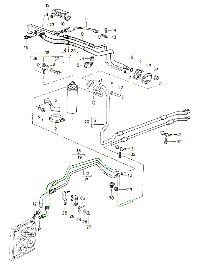 Porsche 964 Air conditioning refrigerant line 96457310701 - 96457310703 ...