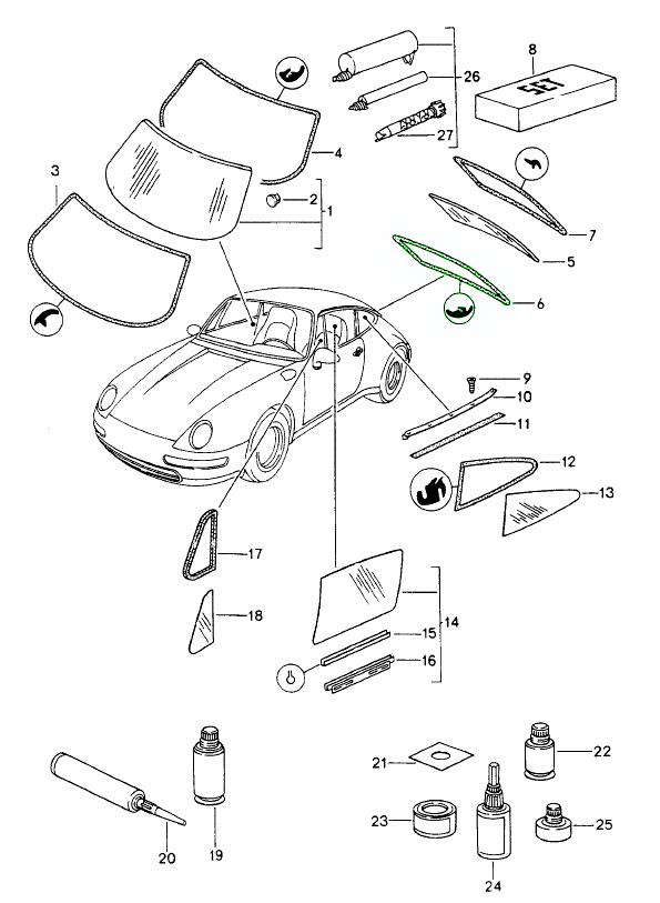 Porsche 993 Rear windscreen inner rubber seal 99354533502 - 99354533502 ...