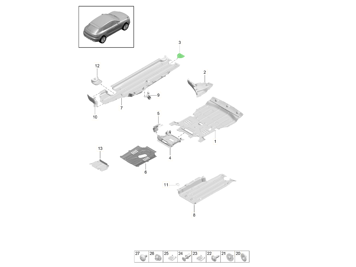 Porsche 95B Macan Front underbody floor rail cover 95B825271A ...