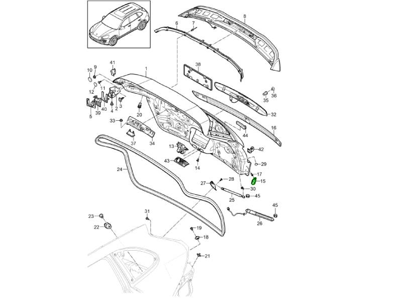 Rear Boot Lid Guide Wedge. Porsche 92A Cayenne (958) 2011-18 9585126 ...