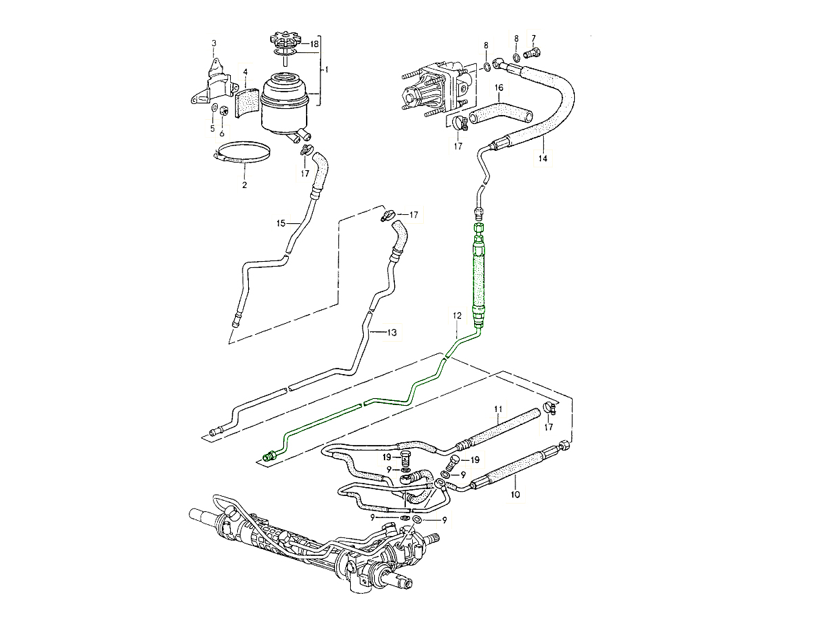 Power steering pressure line Porsche 964 LHD 96434744603 96434744602 ...