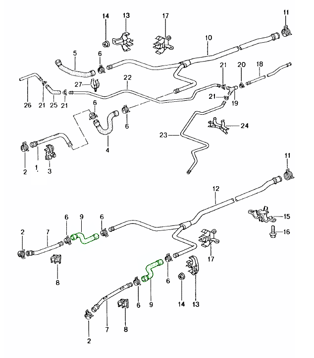 Porsche 99610662704 Radiator hose return bottom for Porsche 986 Boxster ...