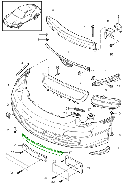 Porsche 997 Front bumper lower spoiler center 9975055570201C ...