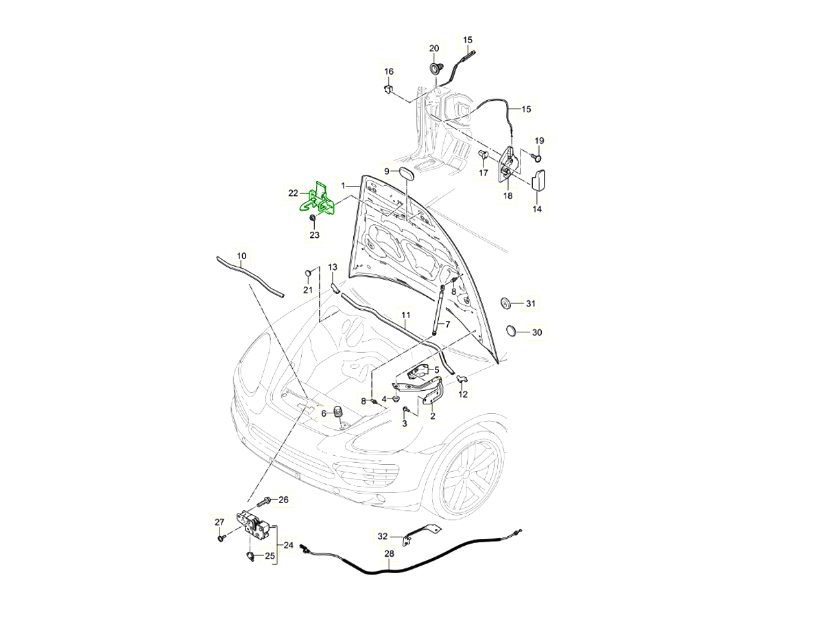 Porsche 958 Cayenne Engine hood bonnet lock catch hook 95851148001 ...