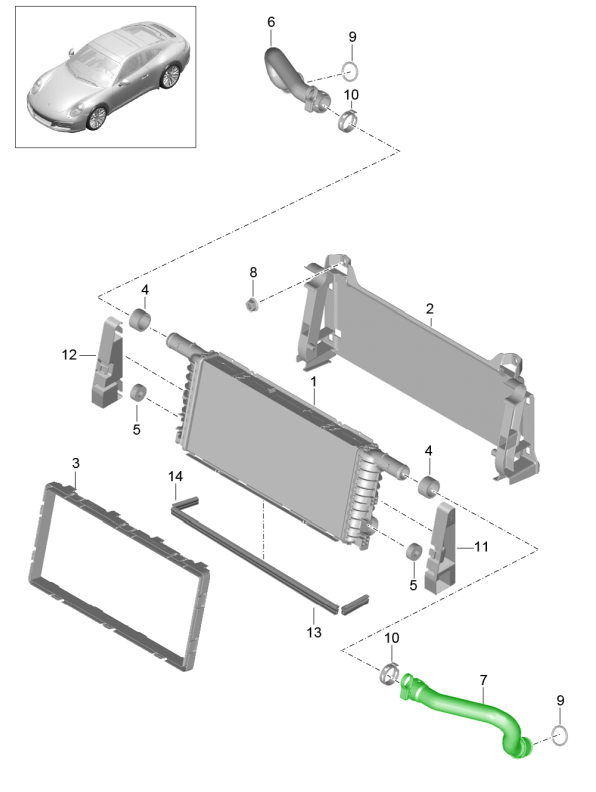Porsche 991 Water coolant radiator hose 9P1121629 9P1121630 - 9P1121630 ...