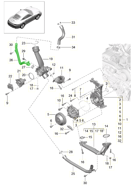 Original Porsche 9A110685101 9A110685102 Coolant pipe on thermostat ...
