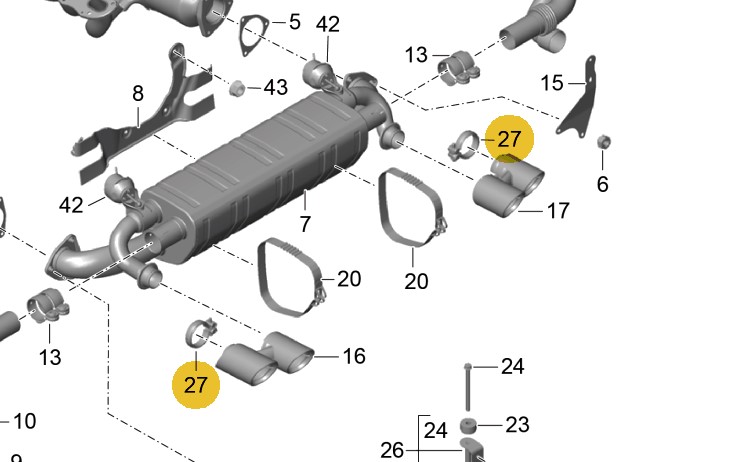 Exhaust tail pipe clamp Porsche 997.2 / 991.1 / 991.2 99711124030 ...
