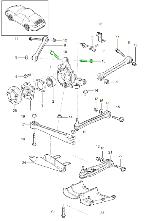 Porsche 997 Rear wheel carrier hexagon bolt 90037813809 90037813801 ...