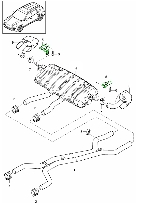 Porsche 958 Cayenne Rear exhaust muffler support bracket 95811115000 ...