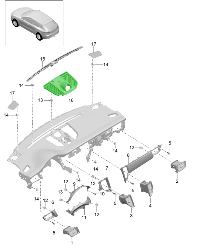 Porsche 95B Macan Dashboard instrument upper cover 95B858189B ...