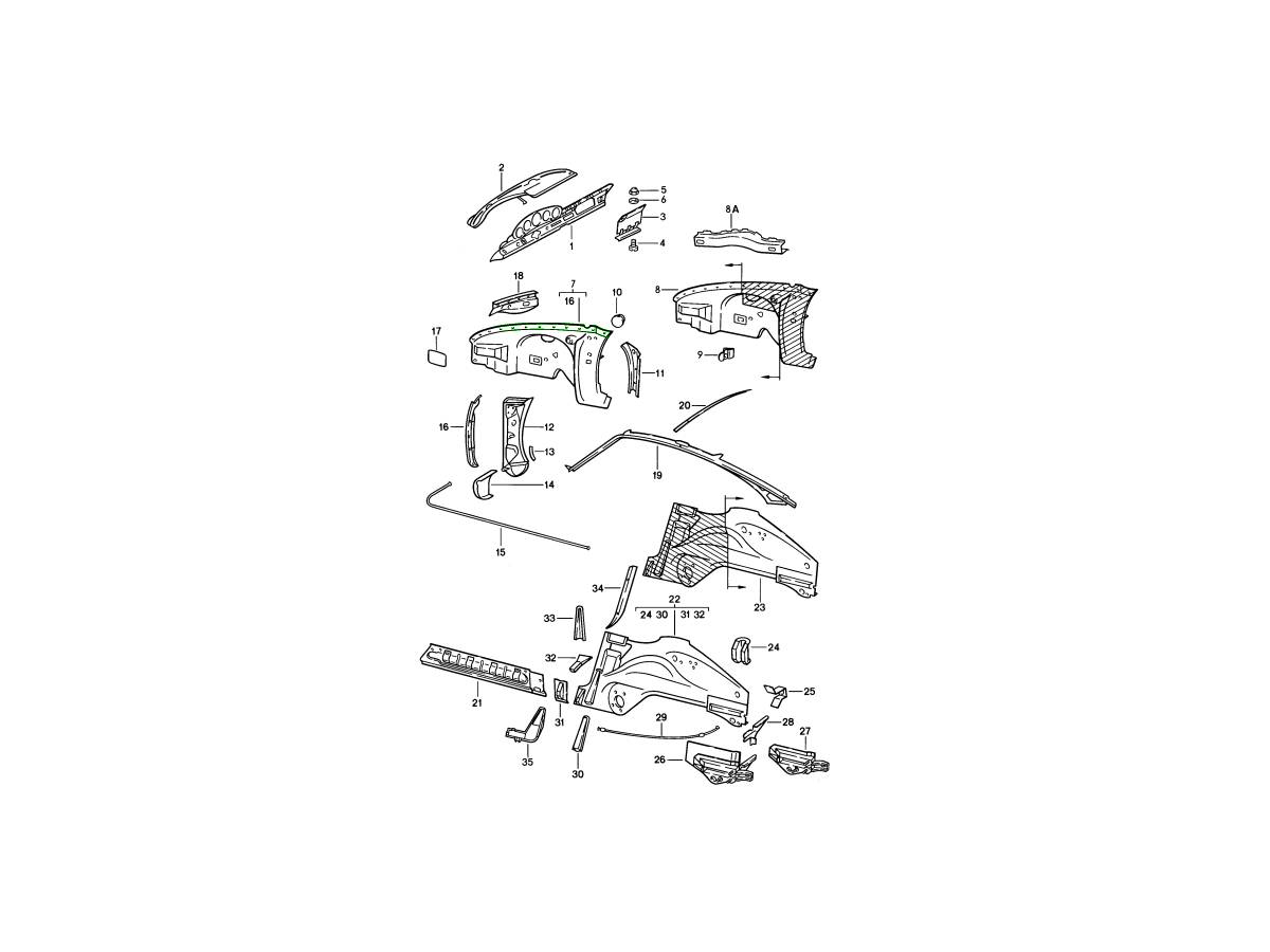 Porsche 911 Front Inner fender repair panel 91150199502 91150199602 ...