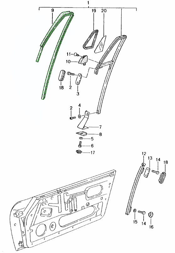Porsche 993 Targa Front 1/4 window glass seal - 99354209501 | Design 911