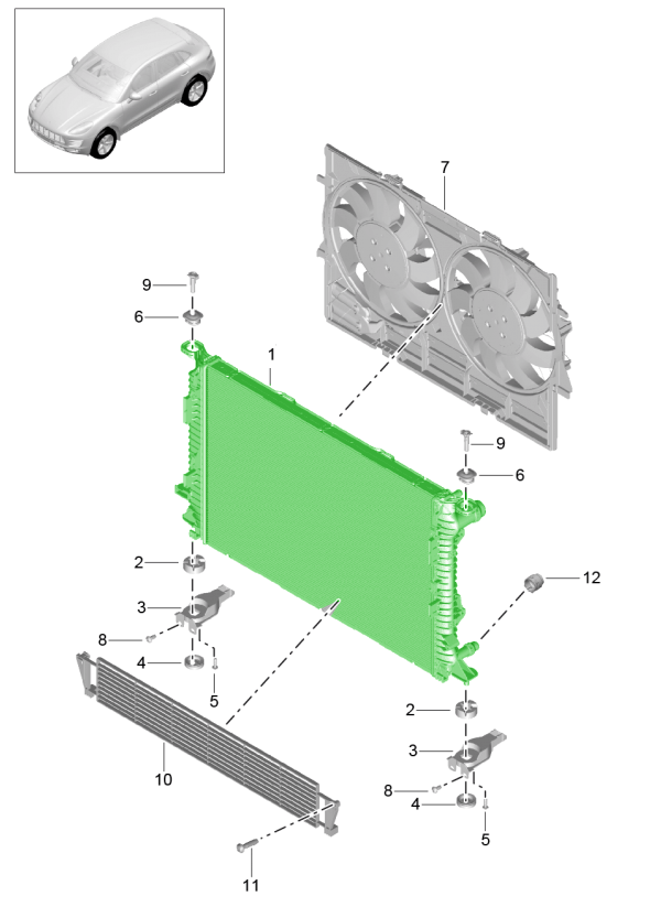 Radiator water / coolant. Porsche 95B.1 Macan 3.0L / 95B.1 Macan 3.0L ...