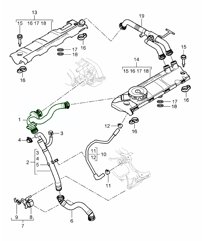 Porsche 957 Cayenne S GTS Vent line oil separator to crankcase ...
