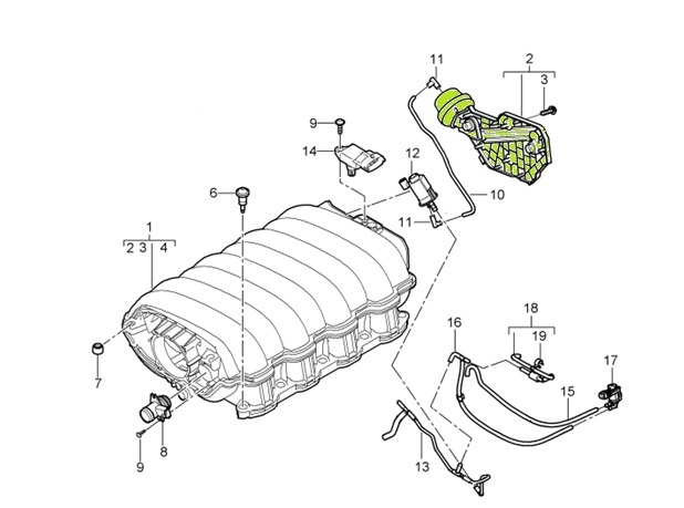 Intake vacuum actuator repair kit. Porsche 957 Cayenne / 958 Cayenne ...