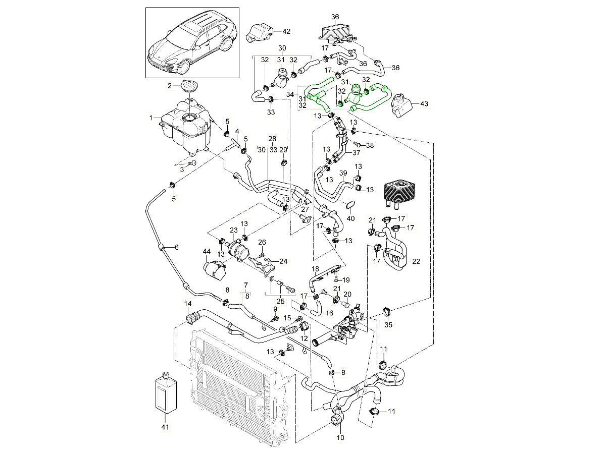 Porsche 958 Cayenne 3.6L Water pipe coolant overflow hose 95810655020 ...