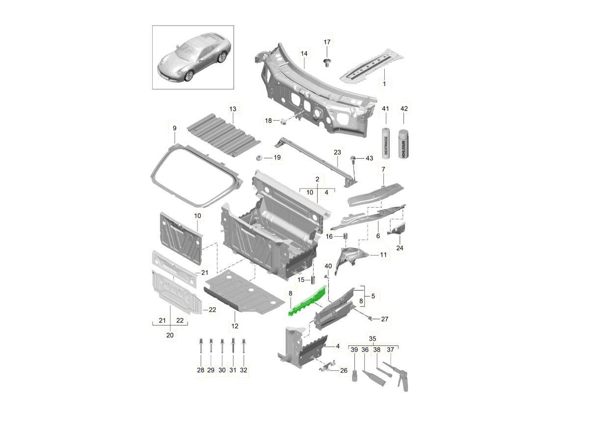 Porsche 991 981 982 Side plate for wheel housing 99150153501GRV ...