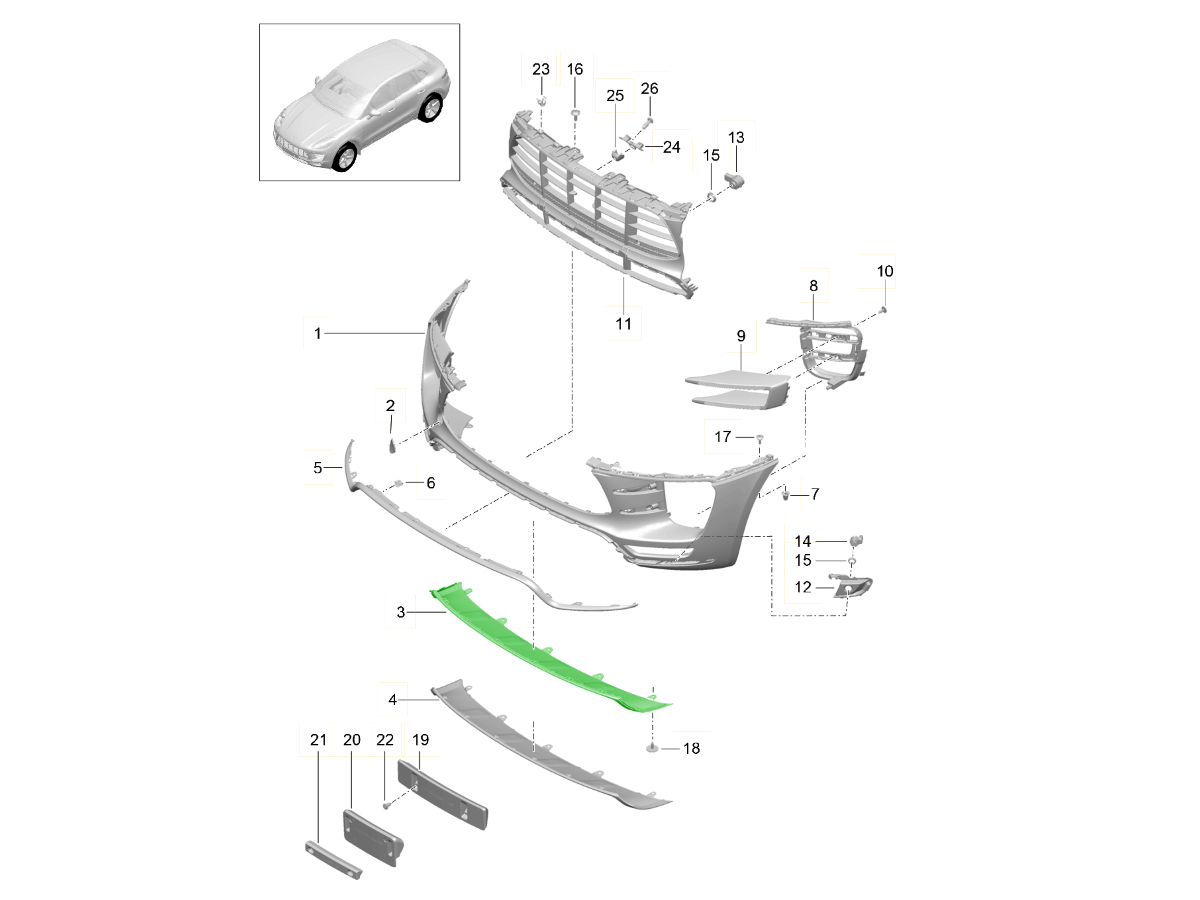Porsche Macan Turbo Front bumper lower spoiler 95B807061B1E0 ...