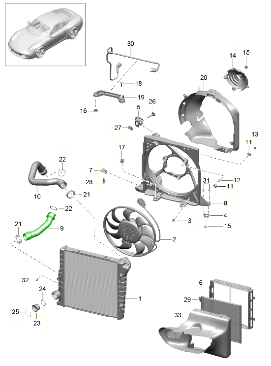 Porsche 991 981 Boxster Cayman Coolant radiator return hose 99110662502 ...