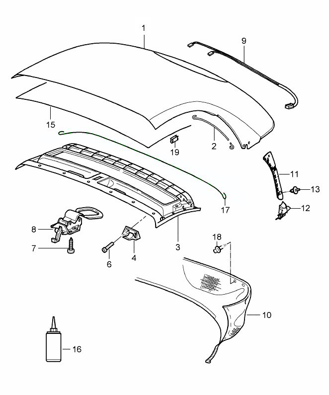 Porsche 987 Boxster Convertible soft top tension rope 98756177301 ...