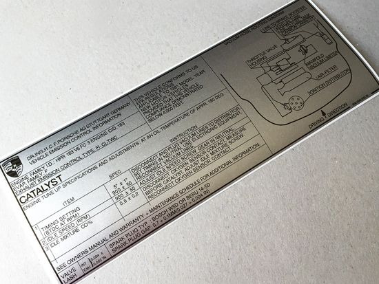 Porsche 911 Emission sticker for engine lid 93000651316 - 93000651316/1 ...