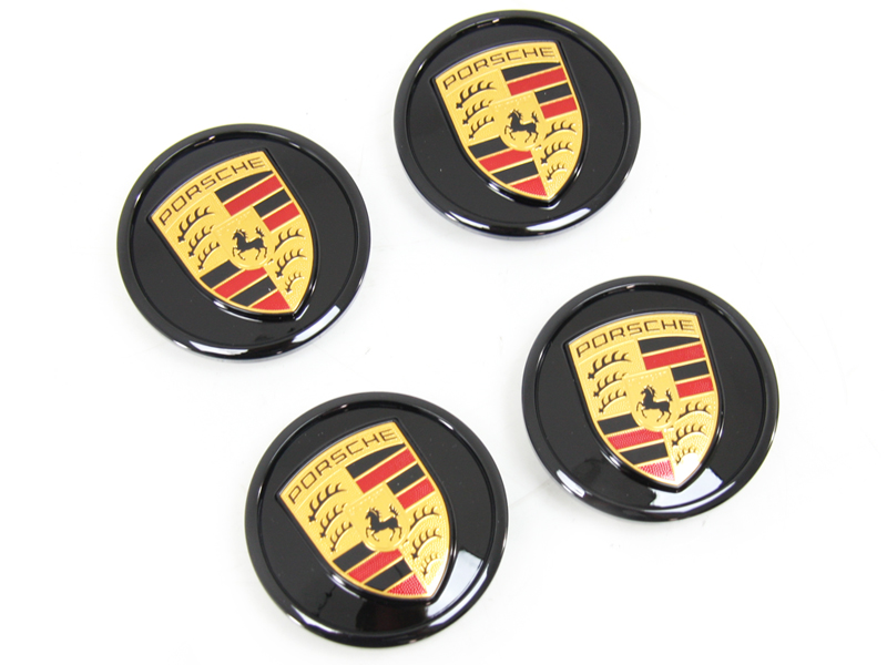 Wheel caps in Black high-gloss with coloured Porsche Crest for Porsche ...