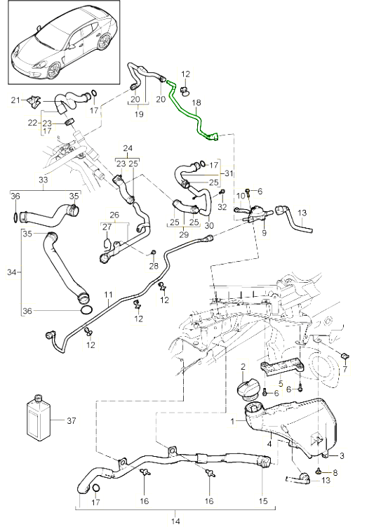 Porsche 970 Panamera Engine coolant overflow hose 97010631103 ...