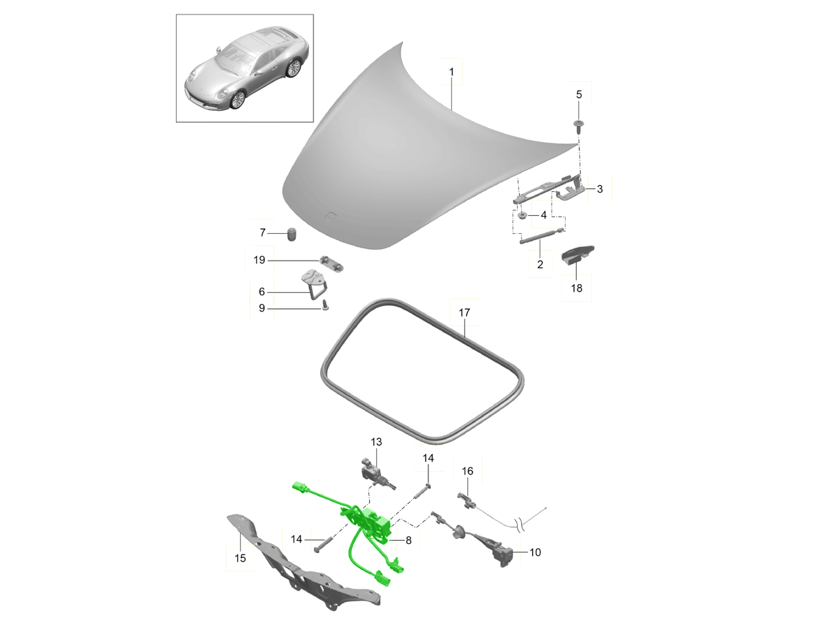 Porsche 981 982 991 Front bonnet lock lower part 99151103307 ...