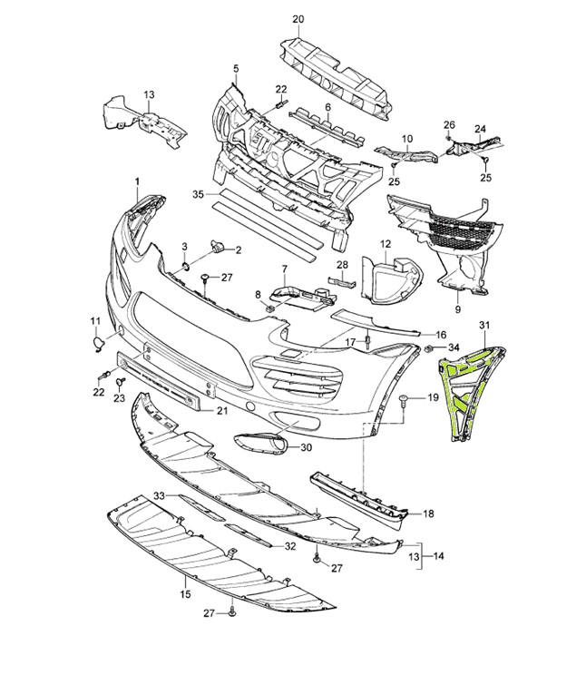 Bumper support bracket front. Porsche 958 Cayenne - 95850517700 ...