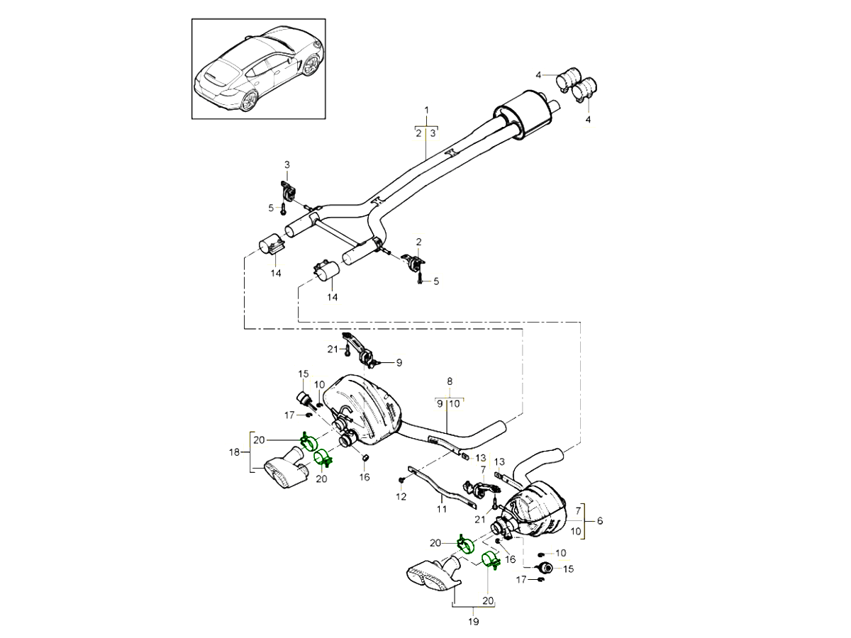 Exhaust tail pipe clamp Porsche 970 Panamera Diesel / Sport Exhaust ...