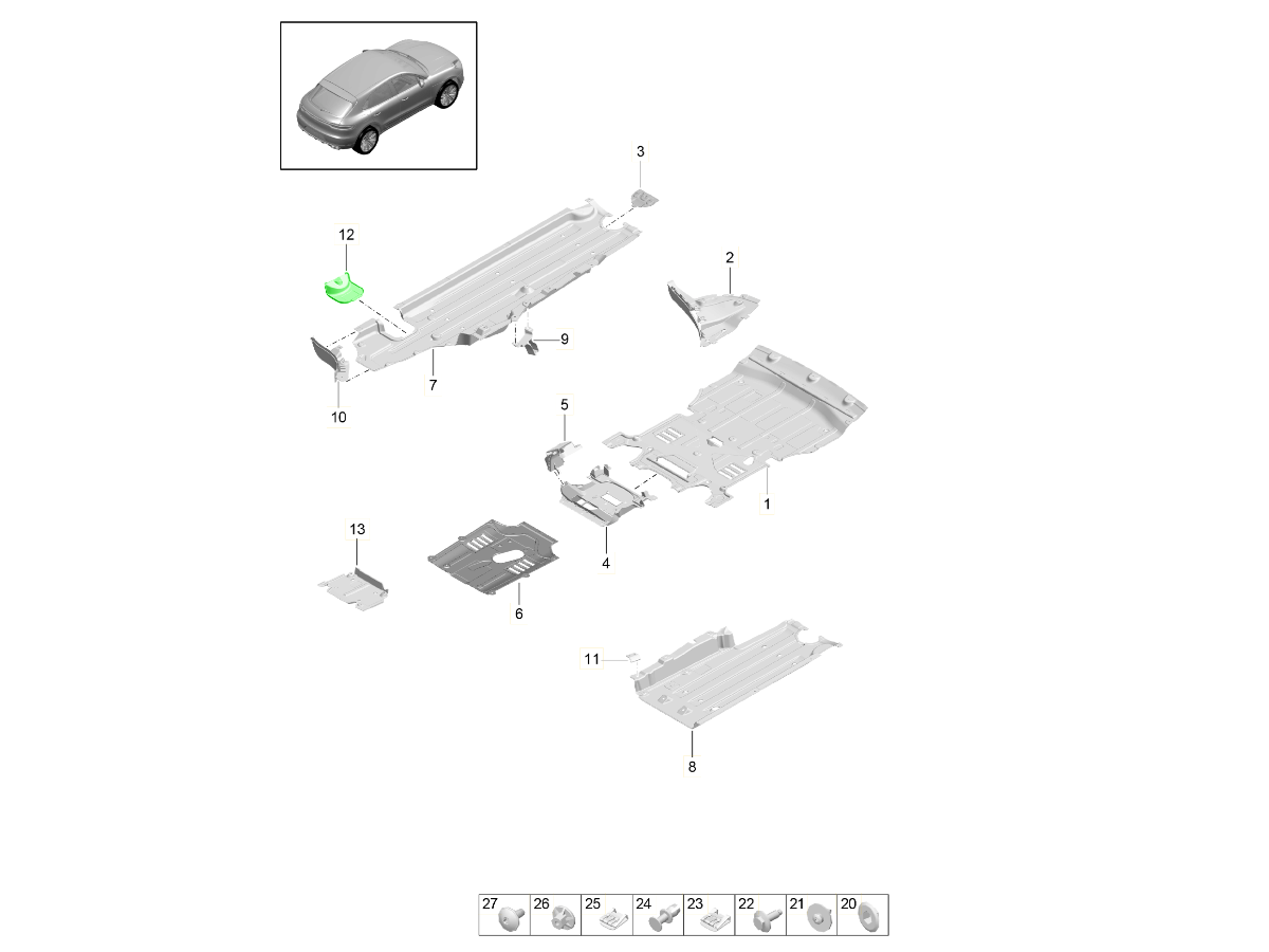 Porsche 95B Macan Front underbody floor rail cover 95B825353A ...