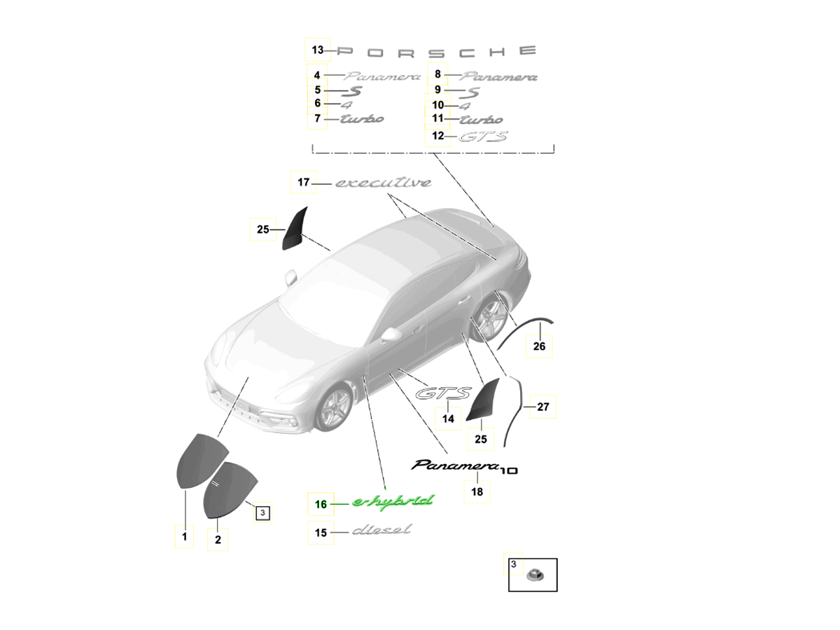 Porsche 971 Panamera e-Hybrid door badge 971854499A 971854500A ...