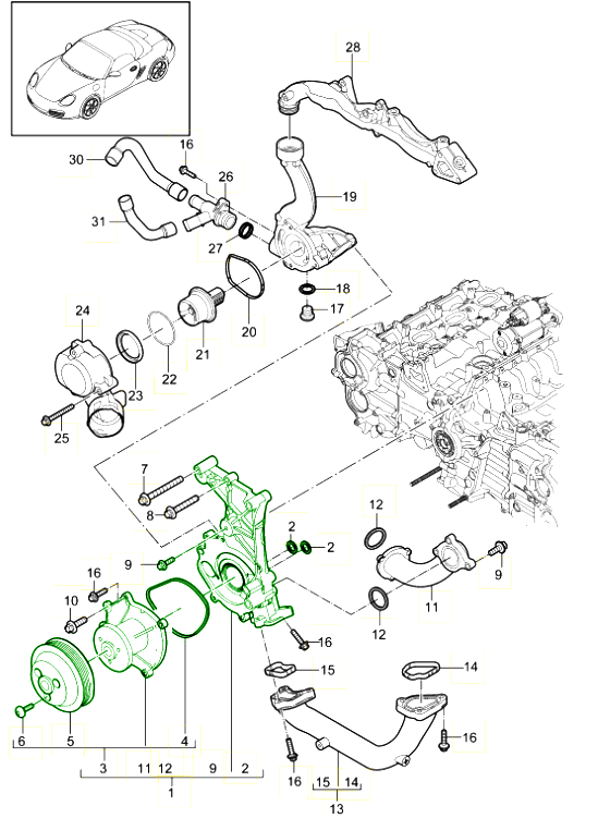 original Porsche 9A110603810 / 9A110603809 Water pump and housing for ...