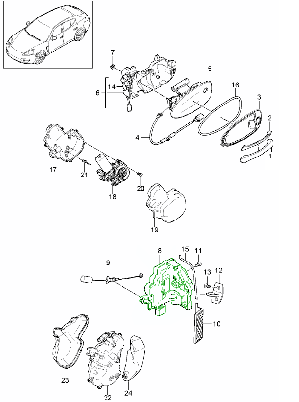 Porsche 970 Panamera Door lock rear 97053652400 97053652300 ...