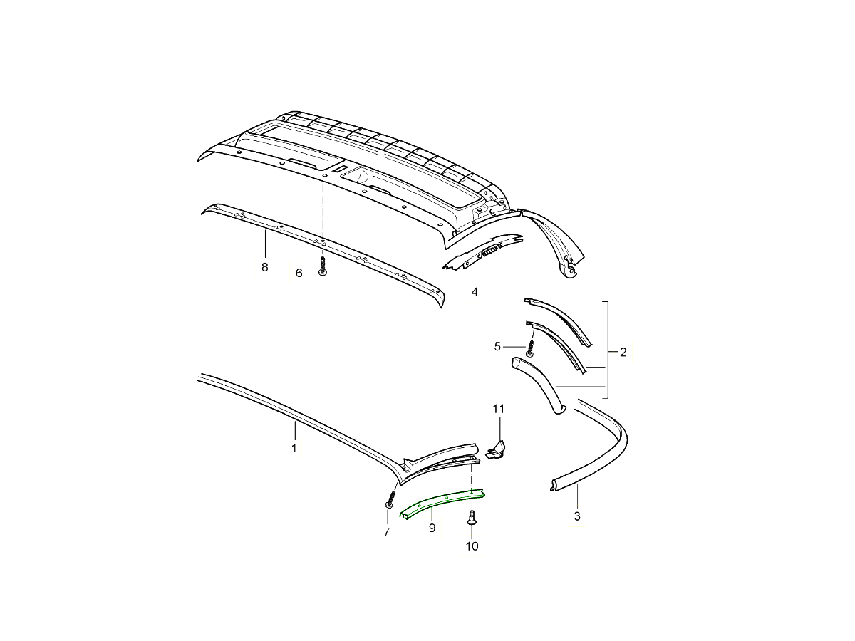 Porsche 987 Boxster Convertible top retaining strip 98756140100 ...