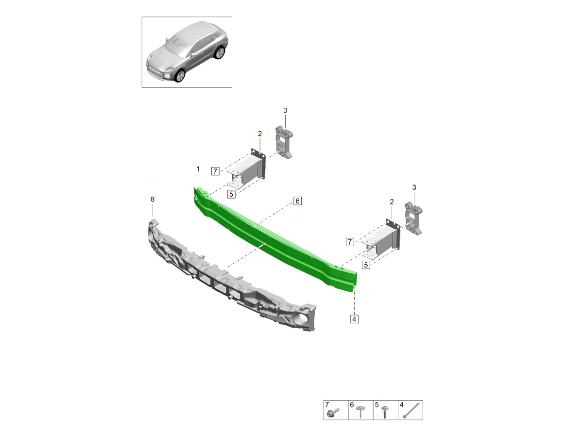 Front bumper reinforcement bar. Porsche 95B.1 Macan / 95B.2 Macan ...