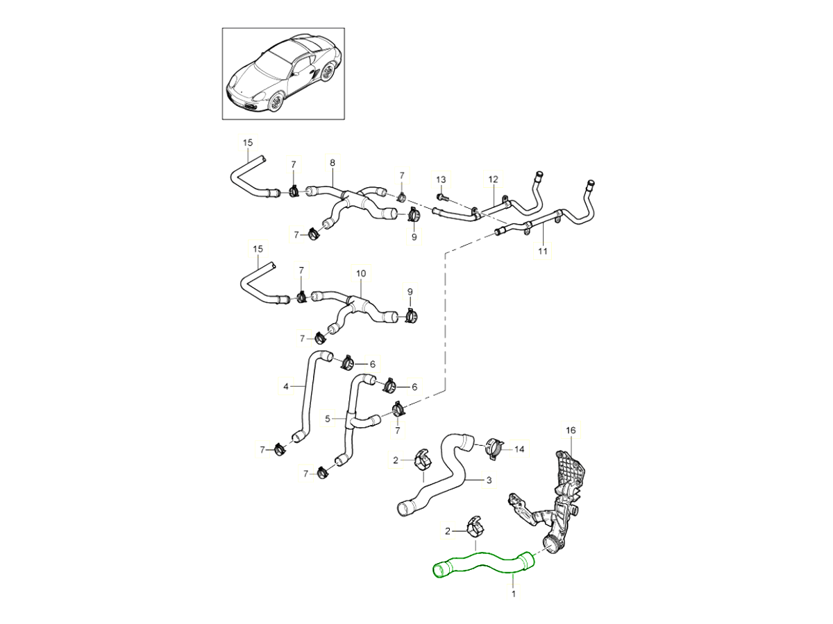 Porsche 987 Boxster Cayman Water hose Supply 98710650107 98710650106 ...