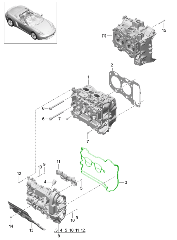 Porsche 982 Boxster Cayman Cylinder head cover gasket 9A210557000 and ...