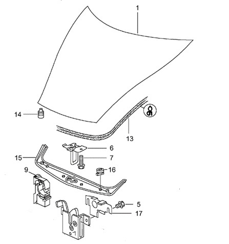 Trim clip front lock panel cover. Porsche 986 Boxster / 996 / 993 ...
