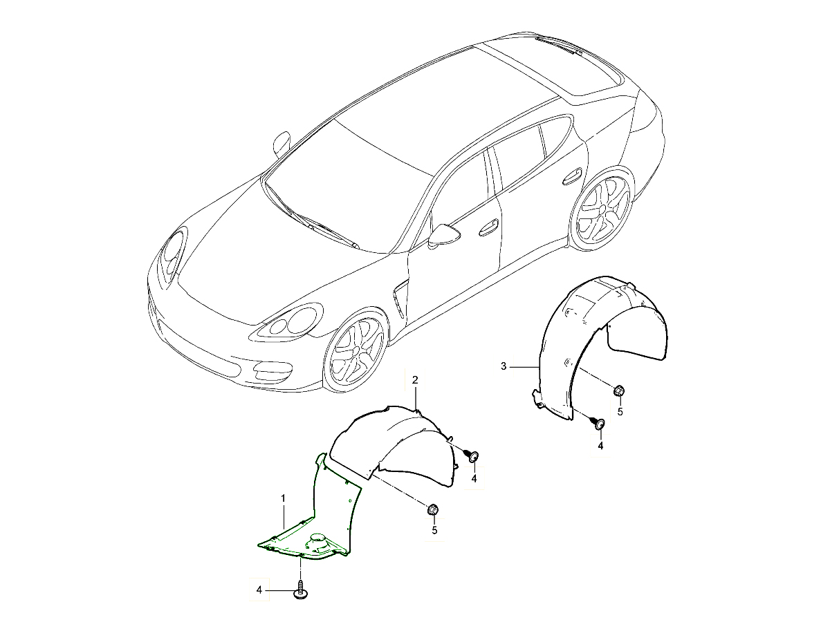 Front wheel arch liner, front part. Porsche 970 Panamera 97050412320 ...