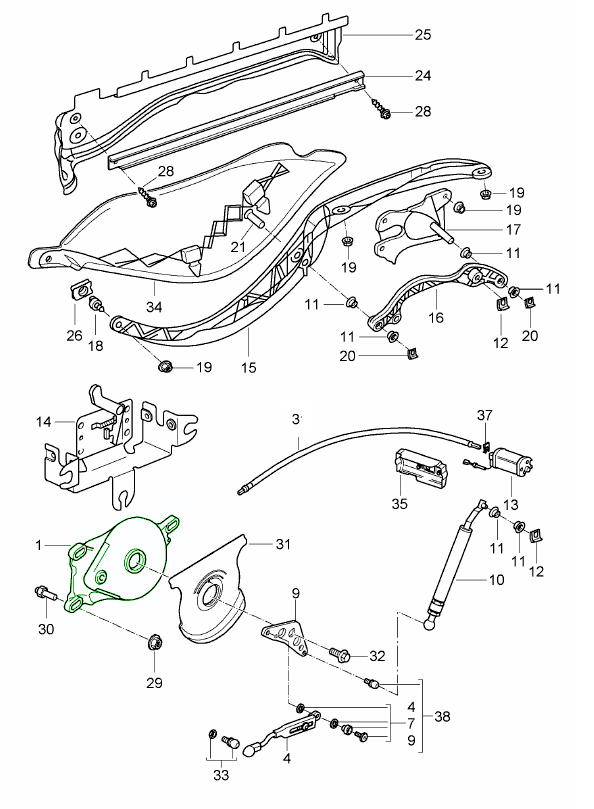 Convertible roof top drive gears incl. central pinon in plastic (Pair ...