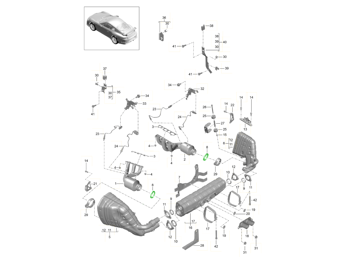 Exhaust manifold to silencer sealing ring for Porsche Carrera GT / 997. ...