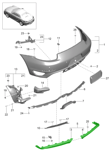 Porsche 981 Boxster Rear Bumper Lower Spoiler Set 98150502132 ...