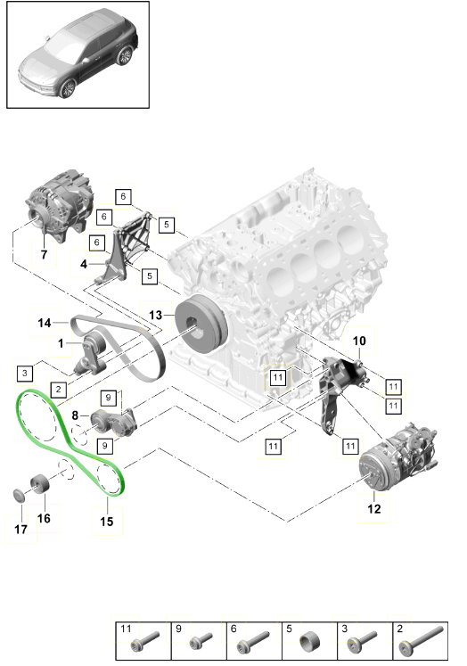 Air conditioning drive belt Porsche 971 Panamera turbo V8 / E3 Cayenne ...