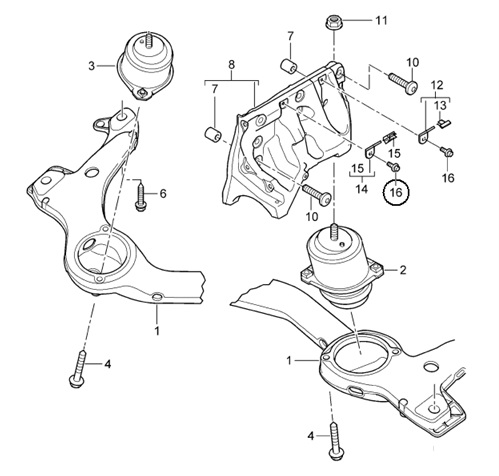 Hexagon head bolt BM10x65-PA engine mount. Porsche 955 Cayenne / 957 ...