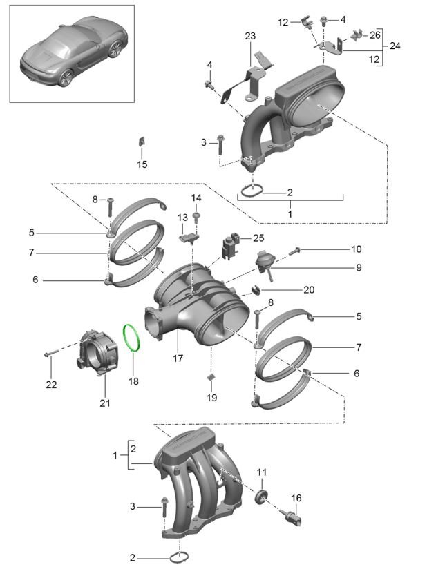Porsche 981 Boxster Cayman Throttle housing seal 9A111031900 ...